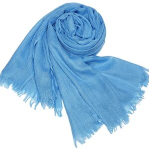 Women Summer Scarfs Cotton Lightweight Large Long Gauze Shawl Beach Wrap Plain 75”×43” Sky Blue