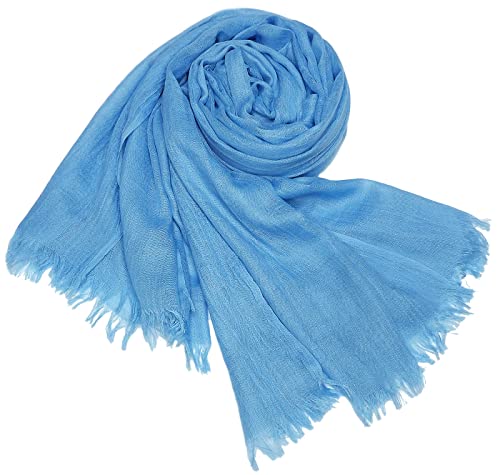 Women Summer Scarfs Cotton Lightweight Large Long Gauze Shawl Beach Wrap Plain 75”×43” Sky Blue