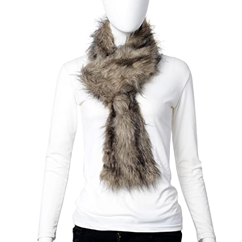 Brown Faux Fur Scarf for Women Neck Wrap with Boot Cuffs 100% Polyester Winter Accessories for Evening Party Size 38"