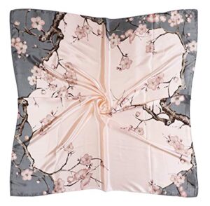 vabovin elegant 35″ women’s satin square silk feeling large neckerchief fashion accessory (pale pink plum blossom)