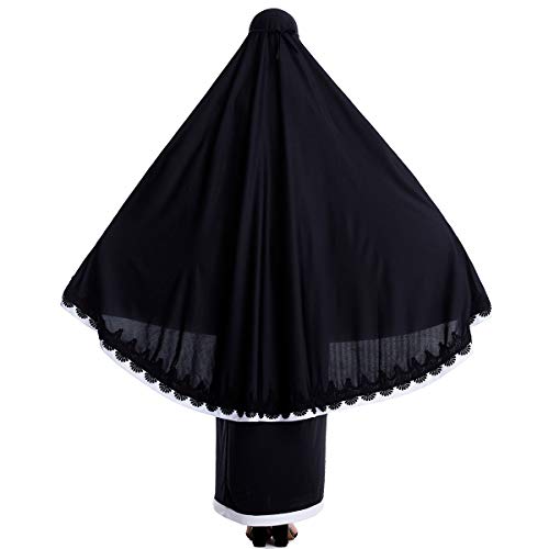 Muslim Women's Full Cover Two Pieces Long Hijab Thobe Abaya Set (One Size, Black)