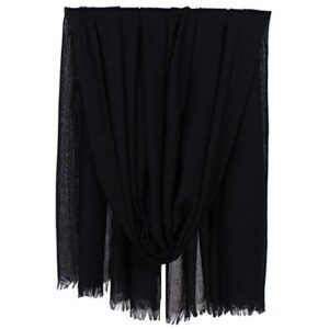 lmverna travel wrap for women lightweight solid color fringed linen shawls and wraps for evening dresses(black)