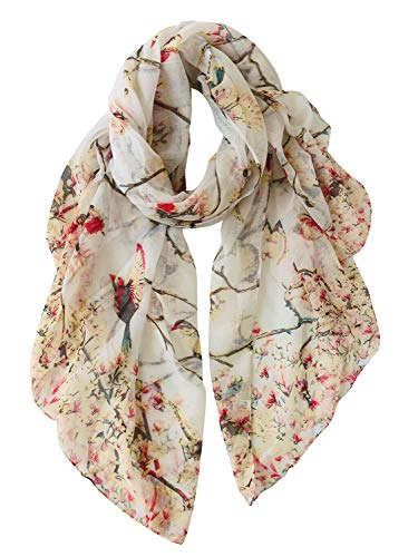 GERINLY Lightweight Scarves and Wraps Birds Florals Scarf for Women Christmas Gift Cardinal Accessories (Beige)