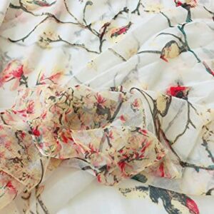 GERINLY Lightweight Scarves and Wraps Birds Florals Scarf for Women Christmas Gift Cardinal Accessories (Beige)