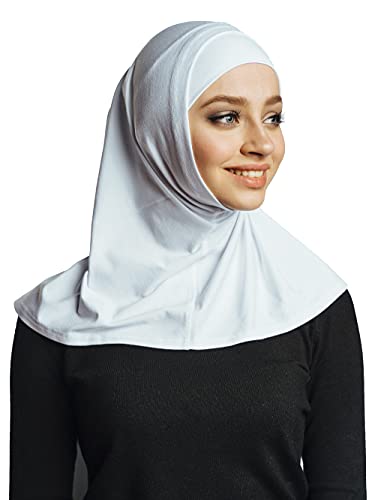 VeilWear No pins, cotton head scarf, instant hijab two piece, ready to wear muslim accessories for women (white), One Size