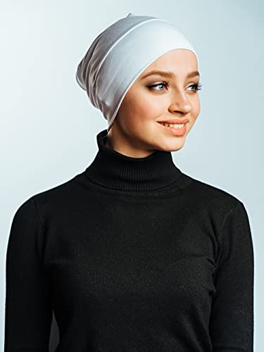 VeilWear No pins, cotton head scarf, instant hijab two piece, ready to wear muslim accessories for women (white), One Size