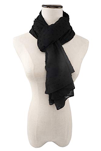 YOUR SMILE Ladies/Women's Lightweight Solid Color Pearl Chiffon Long Shawl Scarf For Spring Summer Fall (Black)