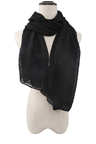 YOUR SMILE Ladies/Women's Lightweight Solid Color Pearl Chiffon Long Shawl Scarf For Spring Summer Fall (Black)