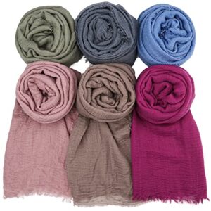 6 pcs hijab scarfs for women turbans head wraps soft head scarf long scarf shawl for all season(set 04)