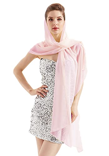 Alivila.Y Fashion Womens Chiffon Scarf Wrap Bridal Wedding Scarves Shawl for Bridesmaid-Lite Pink Chiffon