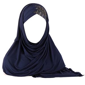 aibearty women glitter sequin hijab muslim head wrap scarf long turban headband hair cap shawl (navy)