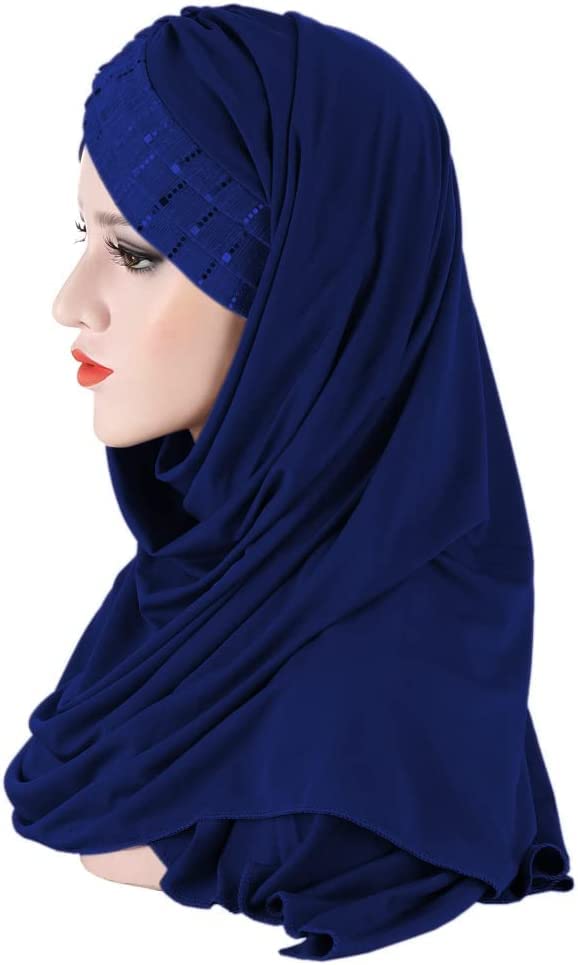 AIBEARTY Women Glitter Sequin Hijab Muslim Head Wrap Scarf Long Turban Headband Hair Cap Shawl (Navy)