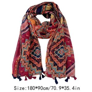 Van Caro Women Scarf Shawl for All Season Bohemian Paisley Tassel Beach Sun Protection Wrap Colorful Rhombus