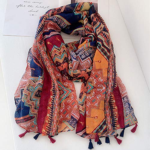 Van Caro Women Scarf Shawl for All Season Bohemian Paisley Tassel Beach Sun Protection Wrap Colorful Rhombus