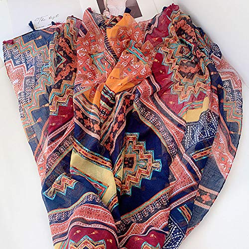 Van Caro Women Scarf Shawl for All Season Bohemian Paisley Tassel Beach Sun Protection Wrap Colorful Rhombus