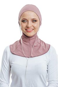 headphone hijab, cotton under scarf tube cap, ready to wear muslim accessories for women (powder)