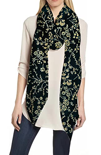 Lina & Lily Gold Glitter Floral Pattern Scarf Shawl Hijab (Black)