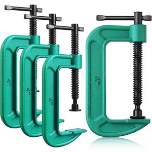 4 pcs c clamp set 4 inch heavy duty g-clamps automotive and wood working clamps with 4 inch jaw opening sliding for diy carpentry woodworking welding and building(4 inch, 4 pcs)