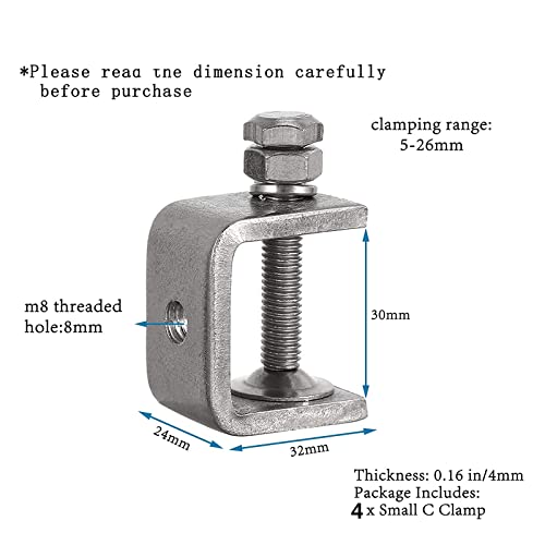 Kyien 4Pieces 304 Stainless Steel C-Clamp Heavy Duty C-clamp Woodworking Welding Building Household Tiger Clamp G-Clamp