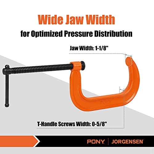 Pony 6-in C-Clamp Set, Clamps for Woodworking,1200lbs Load Limit, Ideal for most DIY, Woodworking and Household Clamping Projects-2 Pack