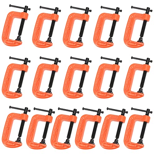 ZEONHEI 16 Pieces 2 Inches Orange Mini C Clamp, Malleable Iron C-Clamp G Clamp for Woodworking, Welding, and Building, 2-Inch Jaw Opening, 1-3/16-Inch Throat Depth