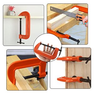 CYEAH 5 Inch C Clamps Heavy Duty 4 Pcs Malleable Iron C-Clamp G Clamp, Up To 5 Inch Jaw Opening, 3 Inch Throat Depth with T-Bar Handle for Woodworking, Welding, Building (Orange)