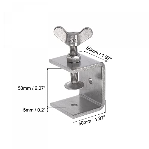 uxcell Stainless Steel C-Clamp, 53mm Wide Jaw Opening with Butterfly Hand Twist for Woodworking Welding Building Household Mount