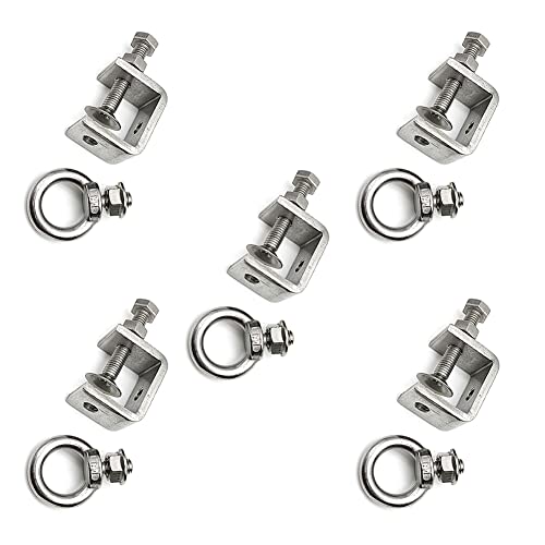 5Pcs C-Clamps;C Clamp Stainless Steel, Beam Clamp.Comes with Stainless Steel Screw Ring That Can Withstand 100 Pounds of Static Gravity (medium)