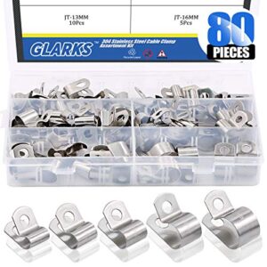 glarks 80pcs 5 size 1/4” 5/16” 3/8” 1/2” 5/8” stainless steel cable clamp assortment kit