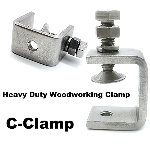 OBPFY OBPSFY 2PCS C-Clamp Heavy Duty Woodworking Clamp Set,304 Stainless Steel C Clamp Tiger Clamp Tools with Wide Jaw Openings for Welding/Carpenter/Building/Household, Silver- 2