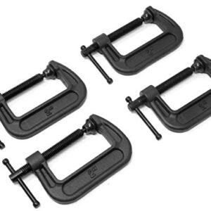 WEN CLC212 Heavy-Duty Cast Iron C-Clamps with 2-Inch Jaw Opening and 1.2-Inch Throat, 4 Pack, Black