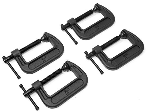 WEN CLC212 Heavy-Duty Cast Iron C-Clamps with 2-Inch Jaw Opening and 1.2-Inch Throat, 4 Pack, Black