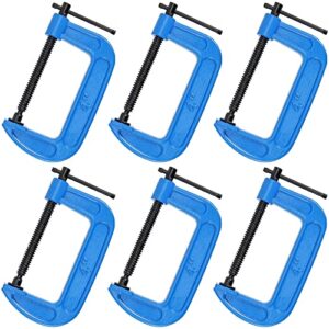 4 inches c-clamp set, jeuihau 6 pack heavy duty malleable c clamp, blue power coated c clamp for woodworking, welding and building