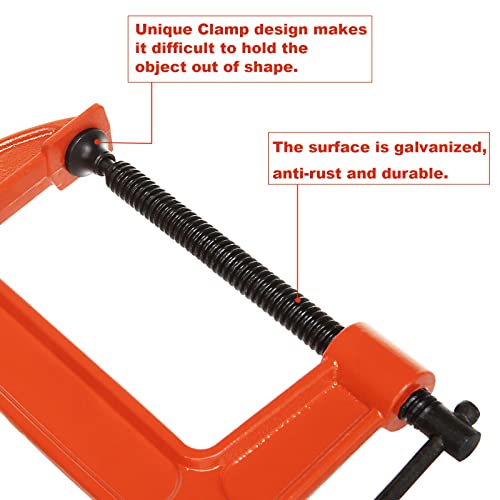 Abuff 5 Inch C-Clamp Set, 4-Pack Heavy Duty Iron C Clamps, Clamps for Woodworking, Welding and Building, Orange