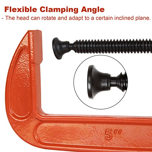 Abuff 5 Inch C-Clamp Set, 4-Pack Heavy Duty Iron C Clamps, Clamps for Woodworking, Welding and Building, Orange