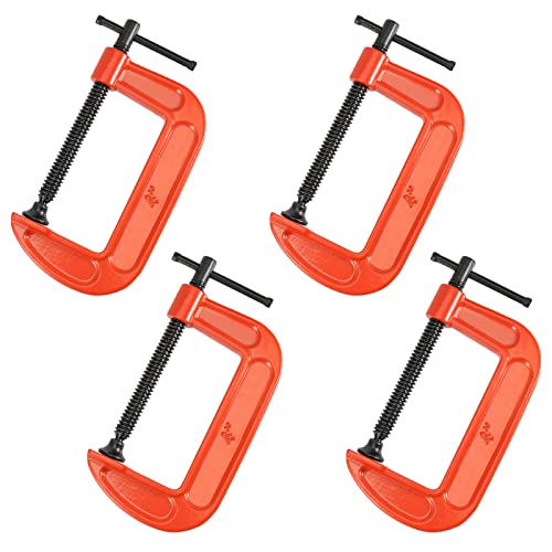 SEUNMUK 4 Pack C-Clamps Set 4 Inch Heavy Duty C Clamps with Sliding T-Bar, High Strength Malleable Iron C-Clamp for Woodworking, Welding, Building, Auto, 2-1/4 Inch Throat Depth, Orange