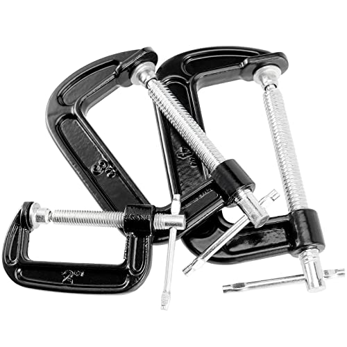 MUKCHAP 6 PCS 3 Size C-clamp Set, 2" 3" 4" Small C Clamps, Mini G Clamps for Woodworking or Metal Workpiece, Black