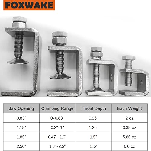 Stainless Steel C Clamps Mini 1 Inch for Mounting, Heavy Duty Metal U Clamps for Metal Working, Small Desk Clamp with Stable Wide Jaw Opening & Protective Pads/I-Beam Design (6pcs)