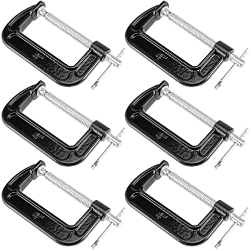 MUKCHAP 6 PCS 4 Inch C-clamp, Small C Clamps, Mini G Clamps for Woodworking or Metal Workpiece, Black