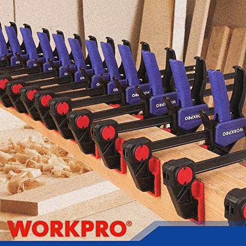 WORKPRO Bar Clamps for Woodworking, 6-Pack One-Handed Clamp/Spreader, 6-Inch (4) and 12-Inch (2) Wood Clamps Set, Light-Duty Quick-Change F Clamp with 150 lbs Load Limit