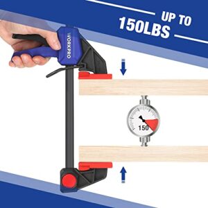 WORKPRO Bar Clamps for Woodworking, 6-Pack One-Handed Clamp/Spreader, 6-Inch (4) and 12-Inch (2) Wood Clamps Set, Light-Duty Quick-Change F Clamp with 150 lbs Load Limit