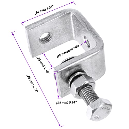 JOIKIT 6 Pack Stainless Steel C-Clamp Tiger Clamp, Heavy Duty G-Clamp with 1.18 Inch Wide Jaw Openings, Silver