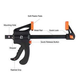 Quick Grip Clamps for Woodworking 2 Different Size Ratchet Bar Clamps 6 inch (2), 4-inch (2) One-Handed Clamps