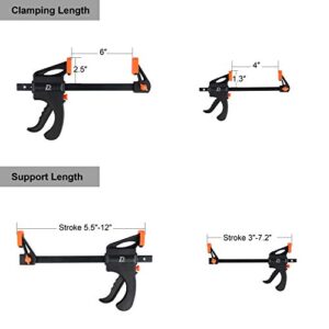 Quick Grip Clamps for Woodworking 2 Different Size Ratchet Bar Clamps 6 inch (2), 4-inch (2) One-Handed Clamps