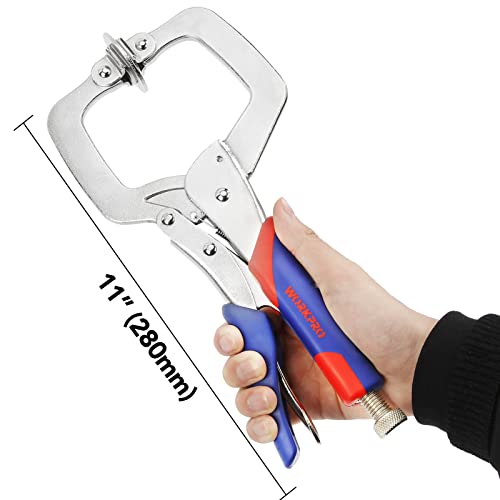 WORKPRO 11" Face Clamp, Locking C-Clamp, Metal Pocket Hole Clamp for Woodworking and Jig Pocket Hole