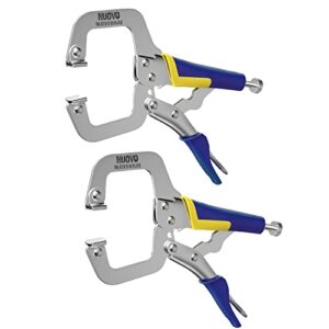 nuovoware premium face clamp, locking c clamp 2 pack 11″ with swivel pads, metal pocket hole clamp locking plier table & tool vise grip for diy woodworking, welding, cabinetry, pocket hole joinery