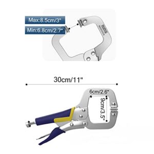 Nuovoware Premium Face Clamp, Locking C Clamp 2 Pack 11" with Swivel Pads, Metal Pocket Hole Clamp Locking Plier Table & Tool Vise Grip for DIY Woodworking, Welding, Cabinetry, Pocket Hole Joinery