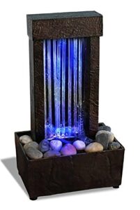 nature’s mark 10″ h mirrored waterfall light show tabletop water fountain with natural river rocks and color changing led lights (power cord attached)