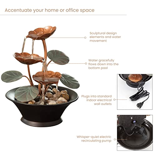 Bits and Pieces - Indoor Water Lily Water Serenity Fountain - Compact & Lightweight Tabletop Decoration