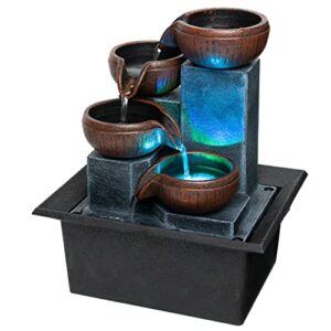 small indoor waterfall fountain-tabletop fountain 4 level-indoor desktop fountain with audible calming waterfall sounds for feng shui effect-cascading led color lighting